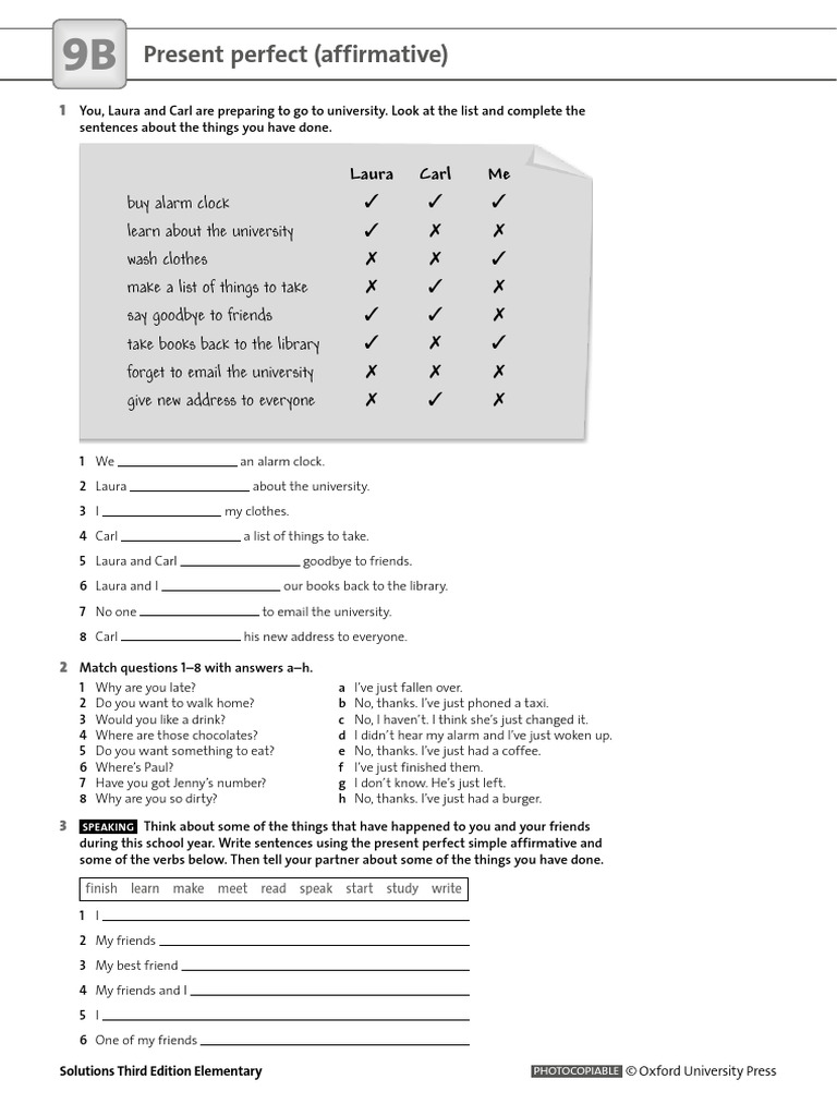 9b Present Perfect (Affirmative) | PDF | Language Arts & Discipline | Wellness