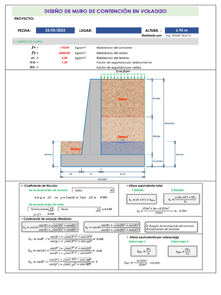 E2023 Diseno de Muro de Contencion en Voladizo | PDF
