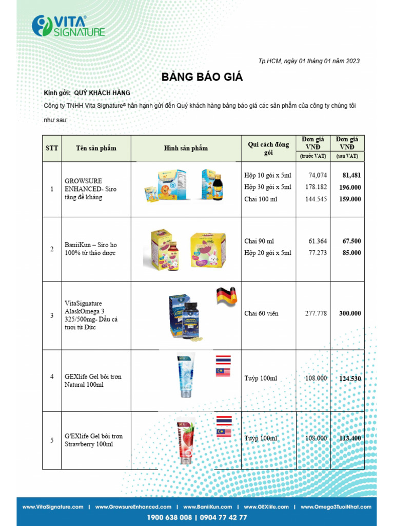 Vita Signature-BBG-Bán buôn-20230101 | PDF
