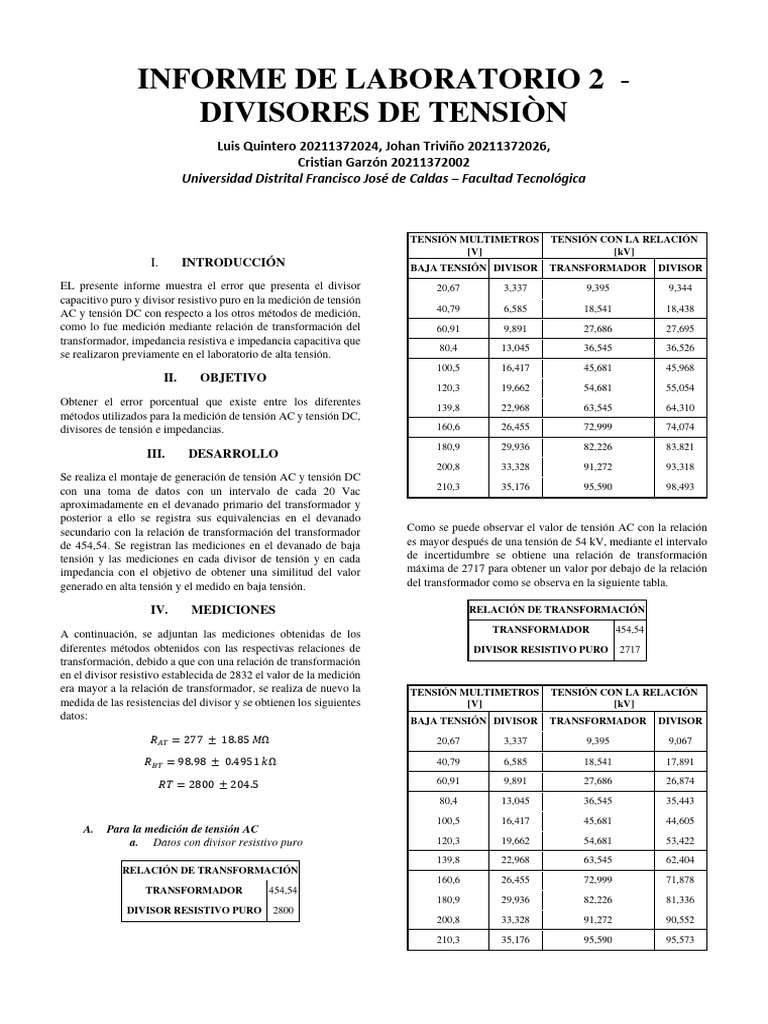 Informe 2 de Aislameinto | PDF | Medición | Transformador