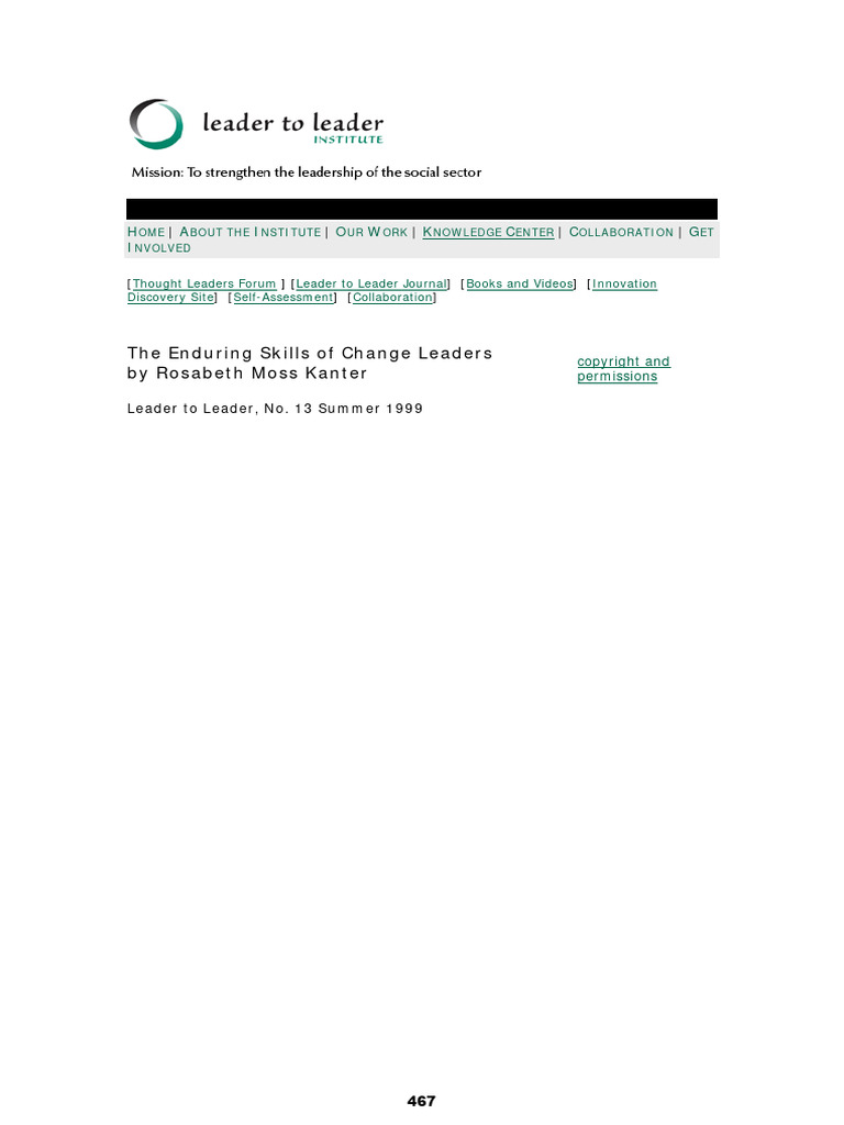 Kanter Change Skills | PDF | Mergers And Acquisitions | Leadership