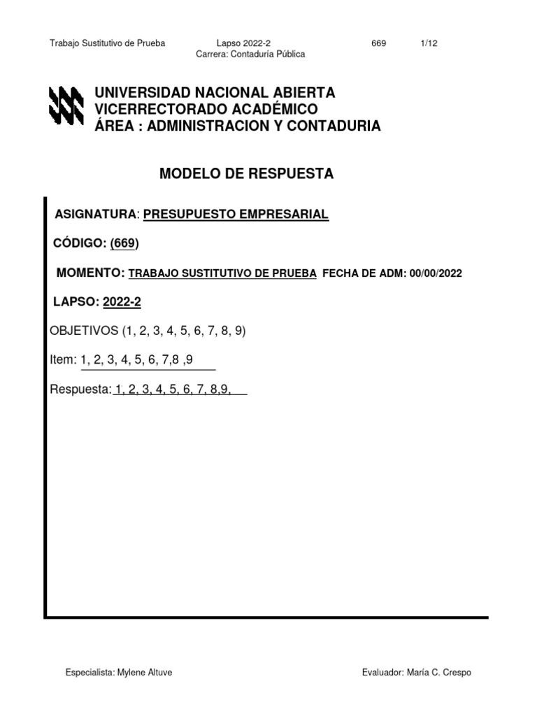 669 2022-2 TSP Modelo Resp. | PDF