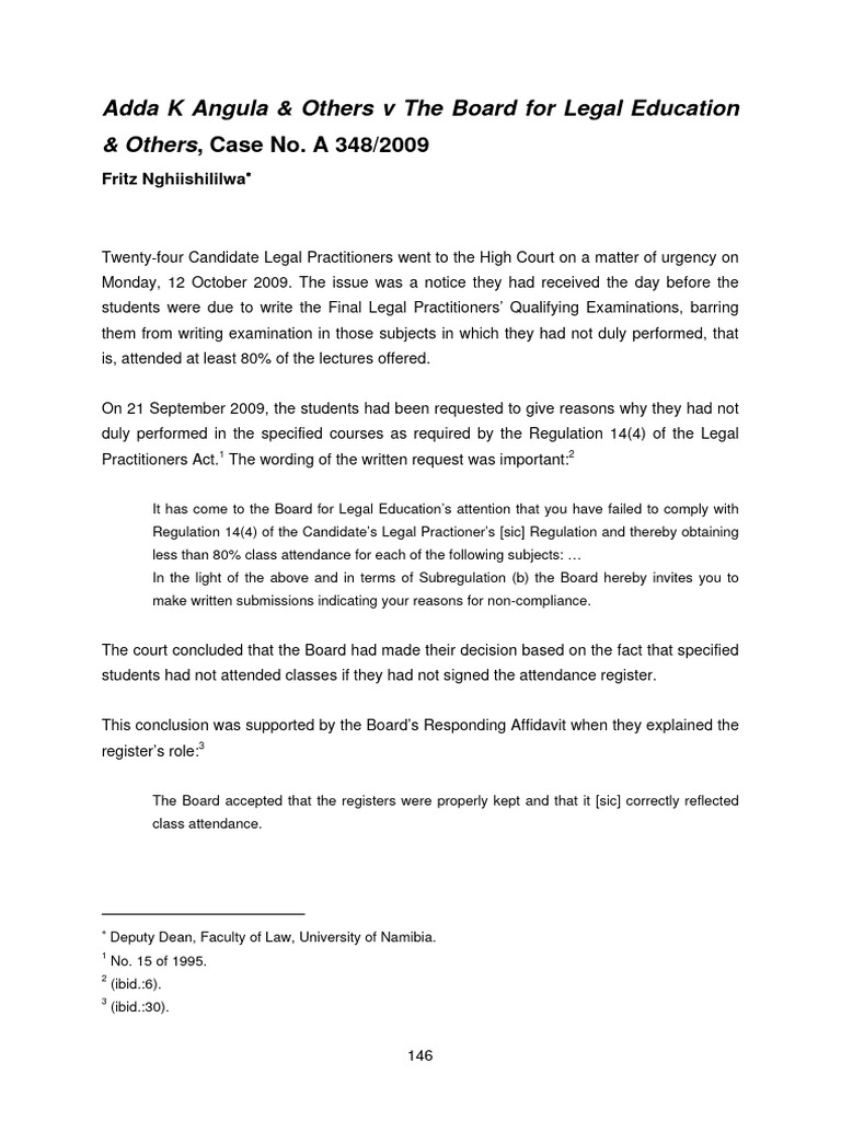 Adda K Angula & Others V The Board For LegalEducation & Others, Case No ...