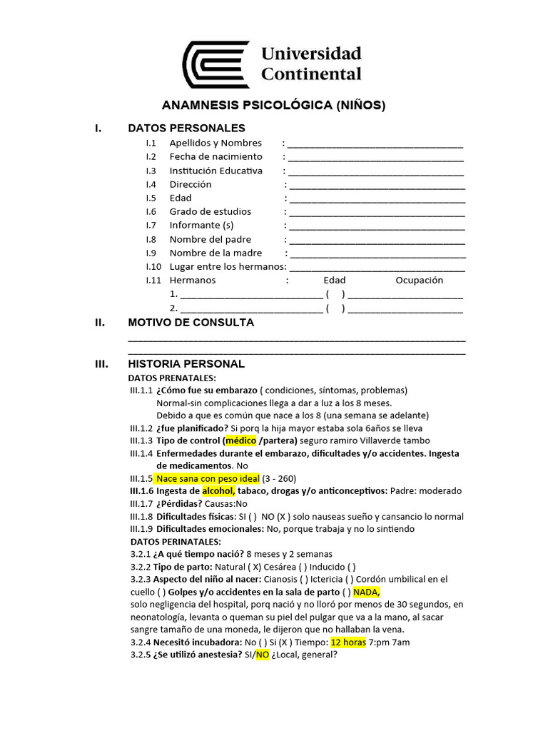 Anamnesis para Niños | PDF | El embarazo | Especialidades Medicas