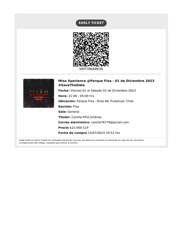 Early Ticket: Misa Xperience @parque Fisa - 01 de Diciembre 2023 #Savethedate | PDF