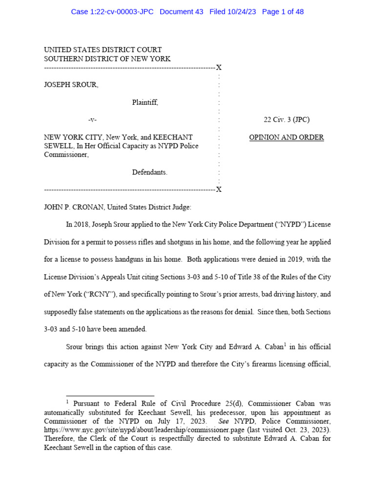 Court Ruling on NYC Firearms Licensing Case | PDF | Facial Challenge ...