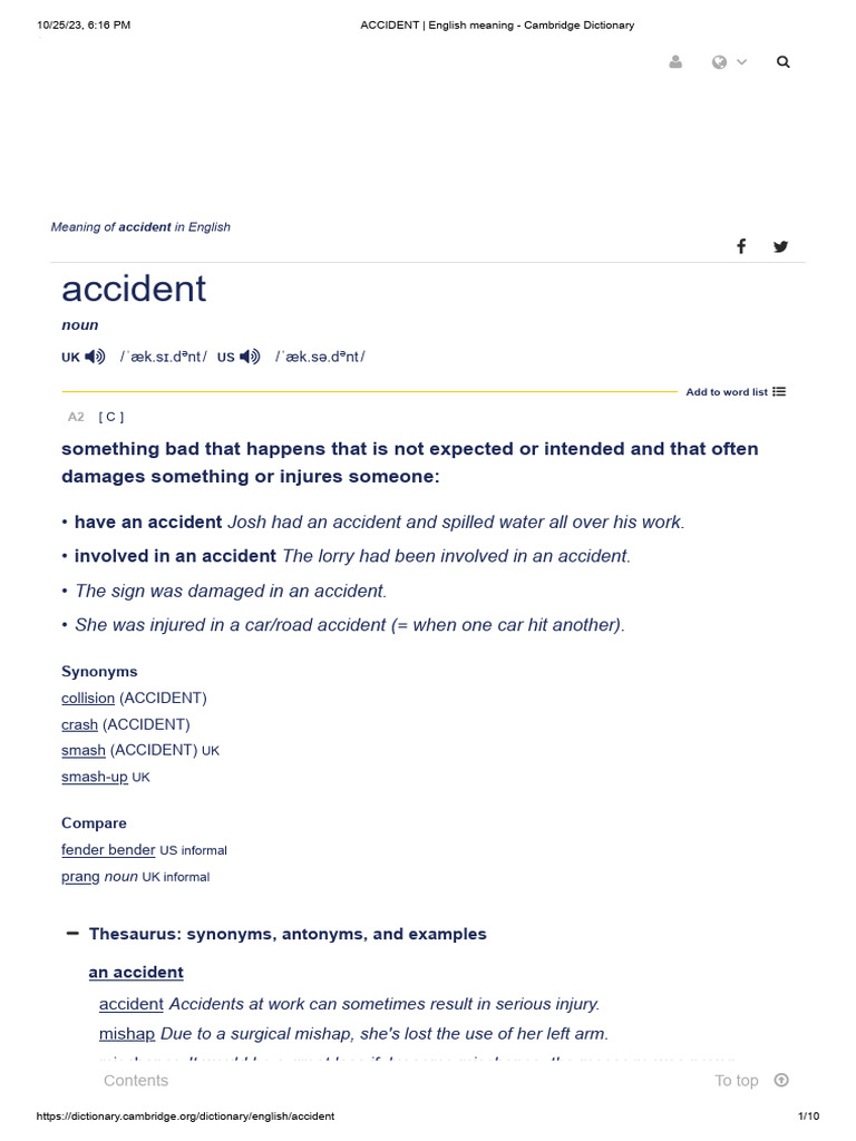 Definition and Meaning of Accident | PDF