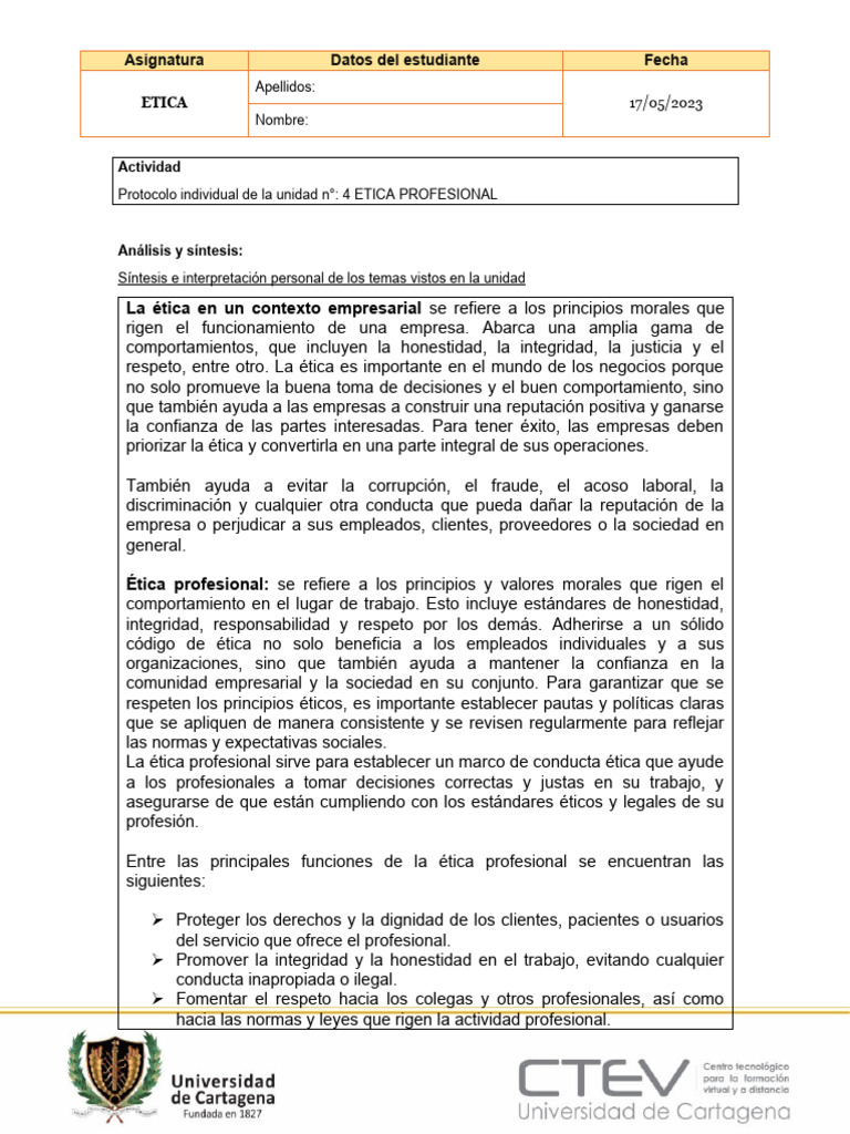 Protocolo Individual 4 Etica | PDF | Comportamiento | Business