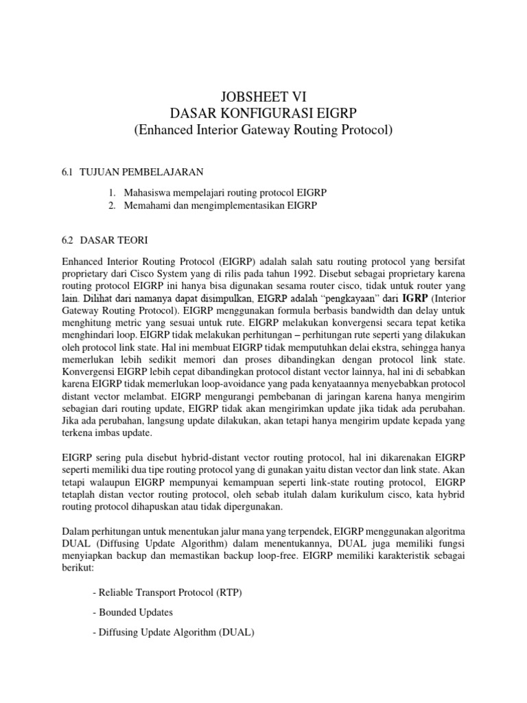 Jobsheet 4 Konfigurasi EIGRP TE-2B | PDF