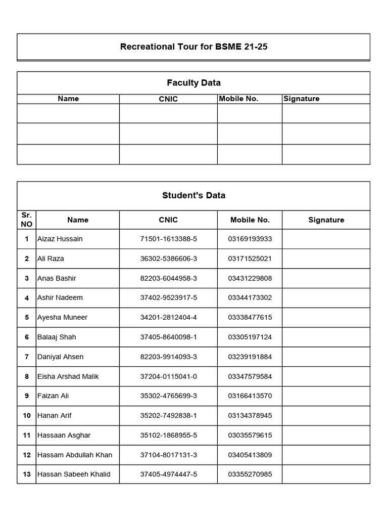Recreational Tour Form | PDF