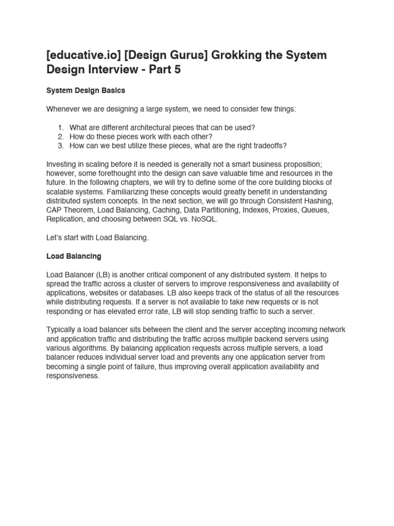 System Design: Load Balancing Essentials | PDF | Load Balancing (Computing) | Cache (Computing)
