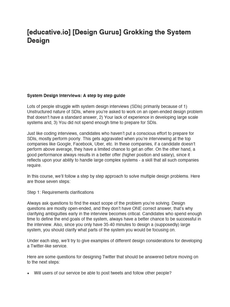 System Design Interview Preparation Guide | PDF | Cache (Computing ...