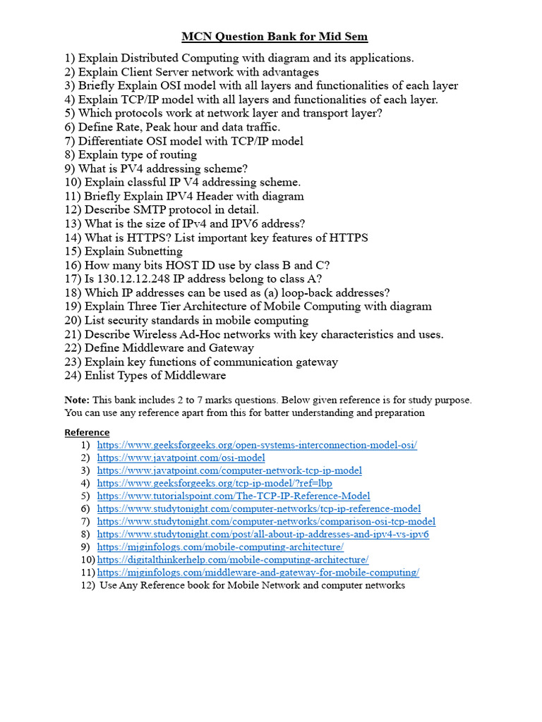 MCN Question Bank Mid Sem | PDF