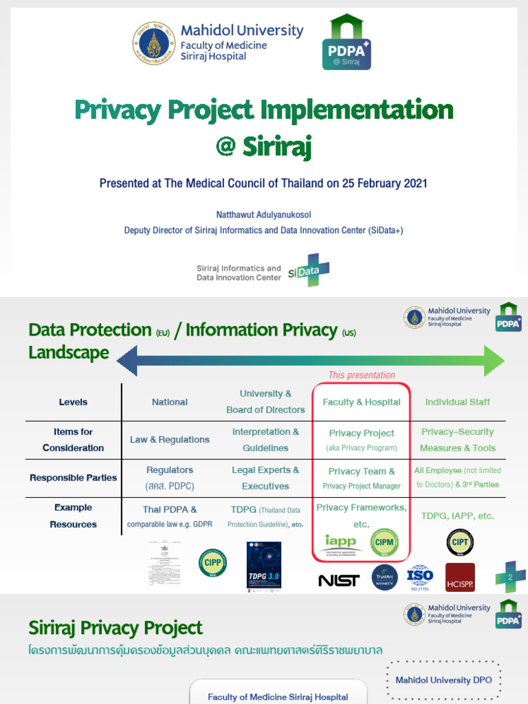 Privacy Project Implementation at Siriraj | PDF | Privacy | Health Insurance Portability And ...
