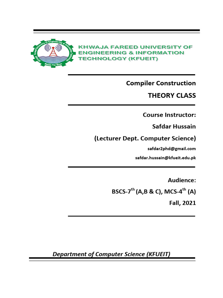 COSC - 3104 - Compiler Construction, 16-Weeks Plan Course Outline | PDF | Parsing | Compiler