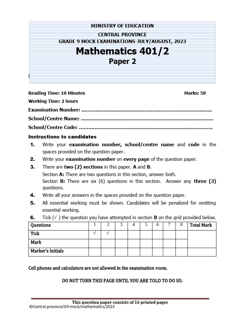 G9 Maths P2-Mock 2023 | PDF | Circle | Euclidean Geometry