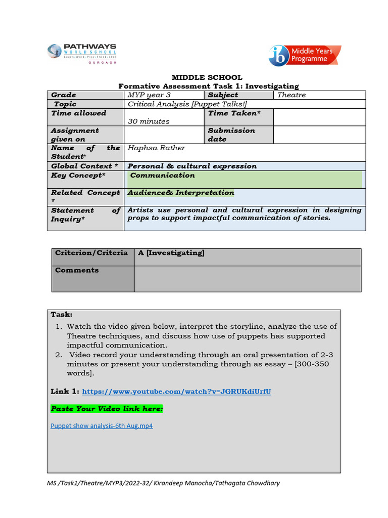 MYP 3 FA Task 1 | Download Free PDF | Communication | Critical Thinking