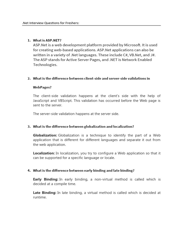 .NET Interview Questions for Freshers | PDF | Class (Computer ...