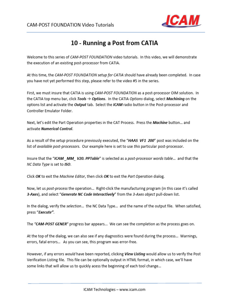 Running CATIA Post-Processor Tutorial | PDF | System Software ...