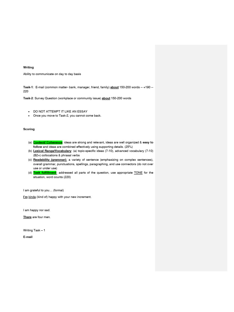 Writing Task Email Notes 25.10 | PDF