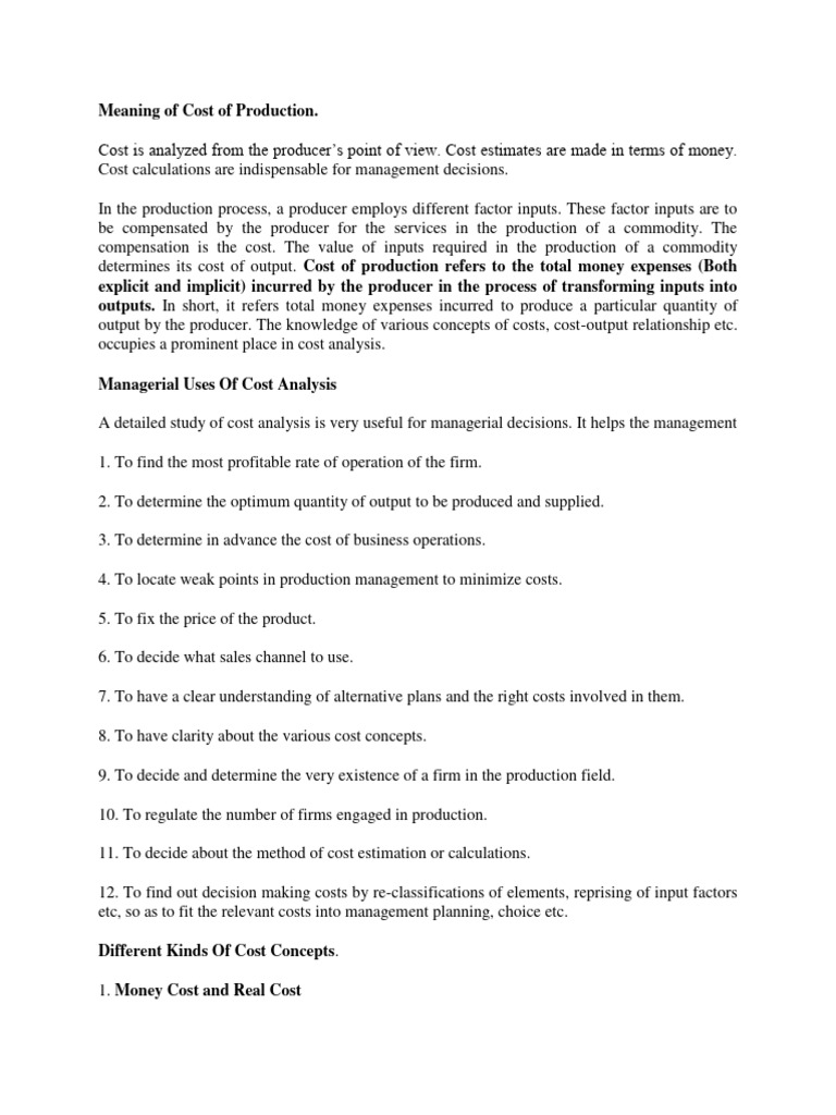 Cost of Production | PDF | Long Run And Short Run | Average Cost