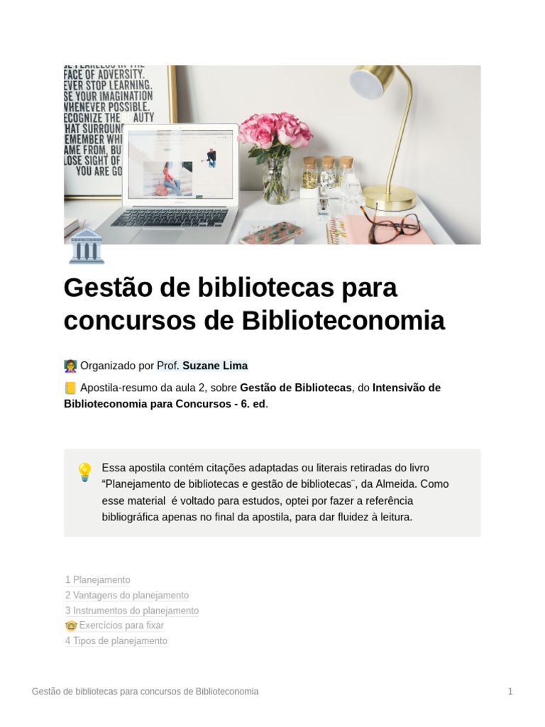 Gestao de Bibliotecas Apostila Prof Suzane Lima Ibc1673403470360 | PDF | Planejamento ...