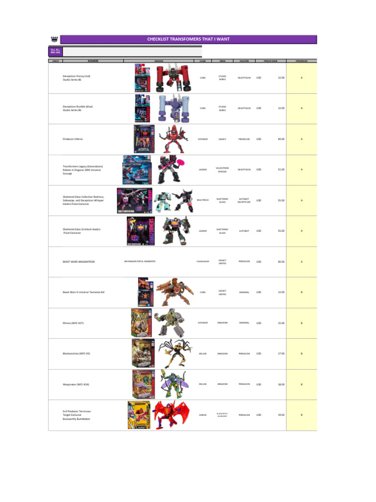 Transformers Action Figure Checklist | PDF | Fictional Robots | Hasbro