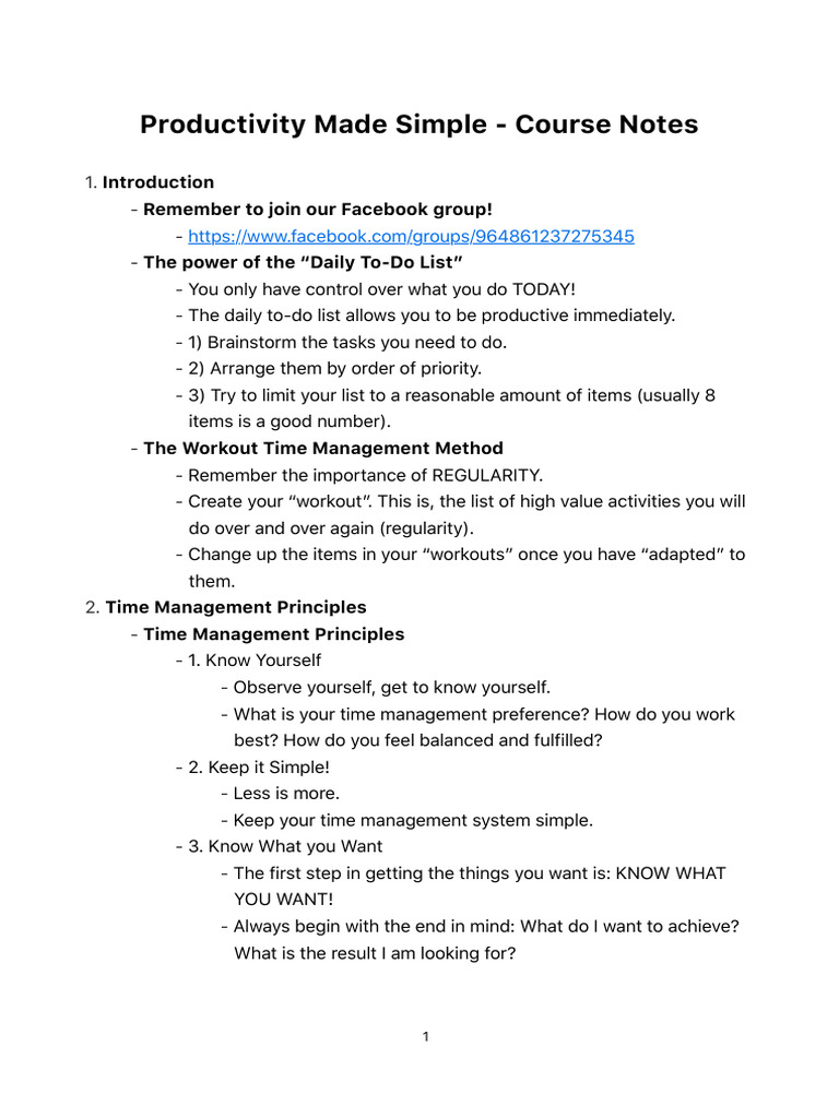 Productivity Made Simple - Course Notes | PDF | Time Management ...