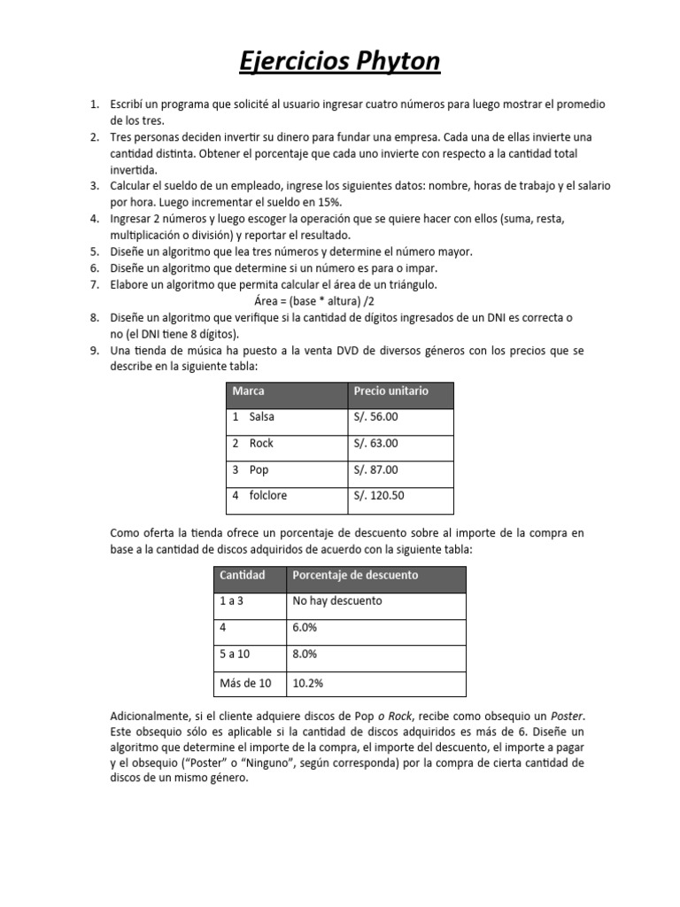 Ejercicios de Phyton | PDF