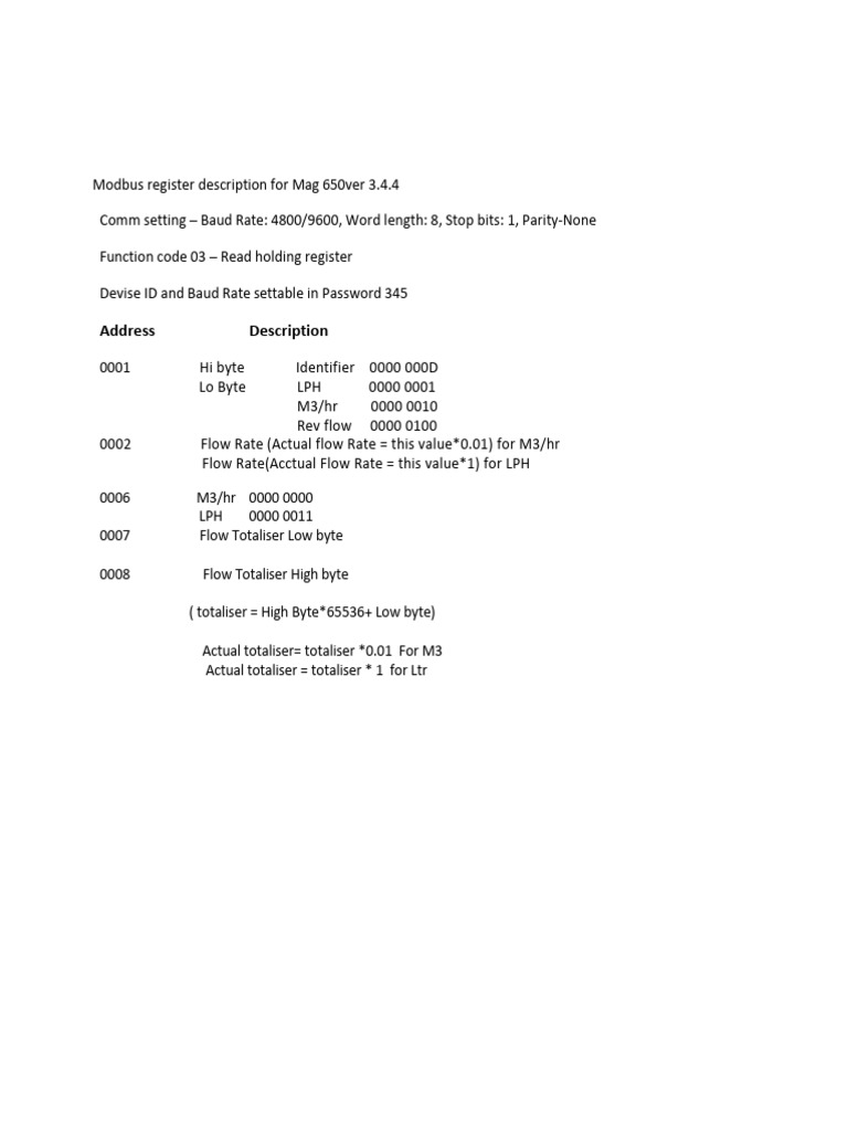 Mag 650 Modbus Response - V5 | PDF