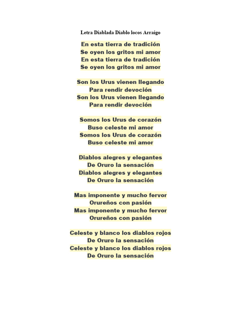 Letra Diablada Diablos Locos Arraigo | PDF