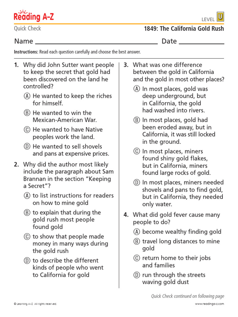 Comprehension 1849californiagoldrush CQ | PDF