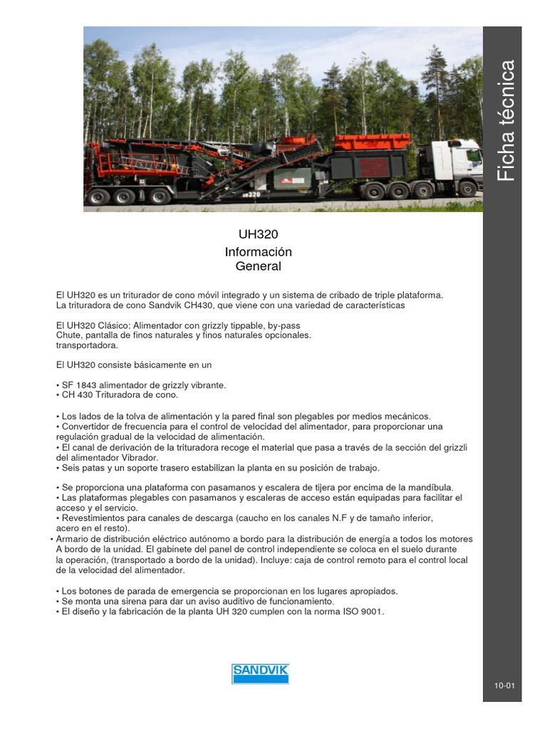 Sandvik Uh320 - Especificaciones Tecnicas | PDF
