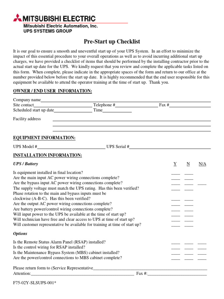 Pre-Start Up Check List1 | PDF | Alternating Current | Electrical Wiring