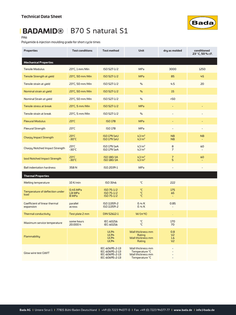 B70 S Natural S1: Badamid® | PDF | Strength Of Materials | Yield (Engineering)