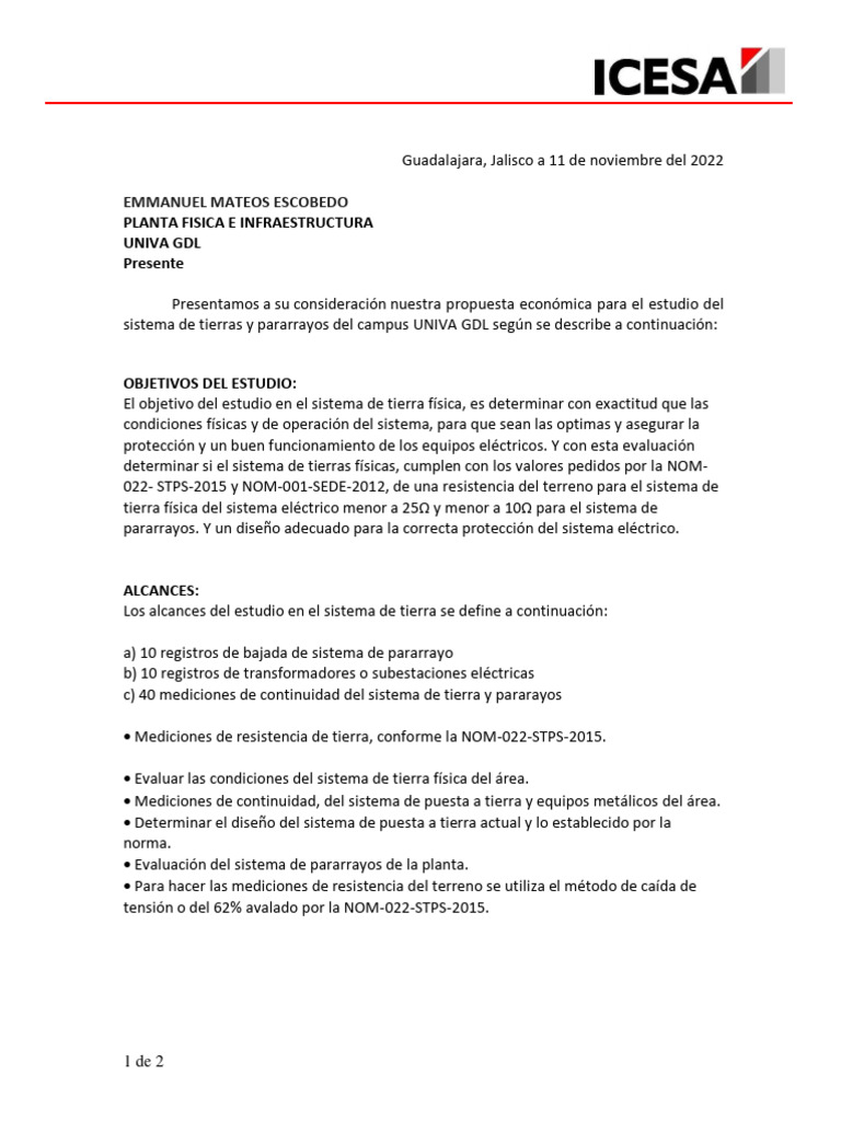 ICESA-Cotizacion Del Estudio de Sistema de Tierras y Pararrayos Campus Univa GDL 11-Nov-2022 ...