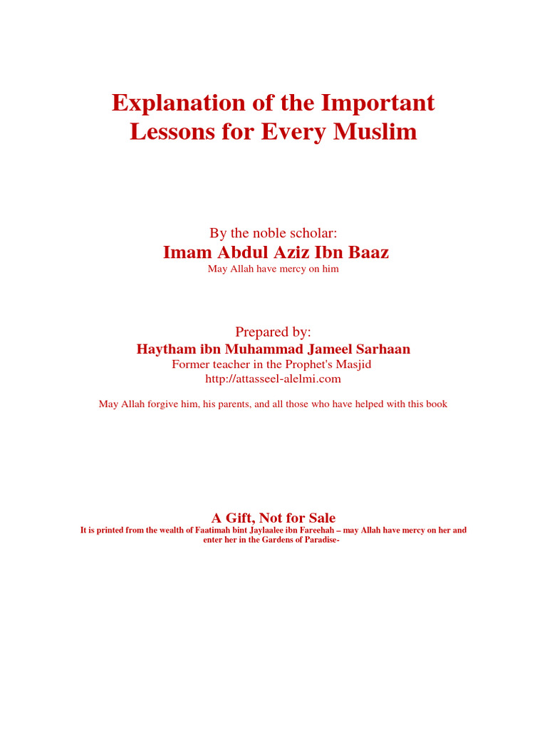 Explanation of The Important Lessons For Every Muslim | PDF | God In Islam | Religious Belief ...
