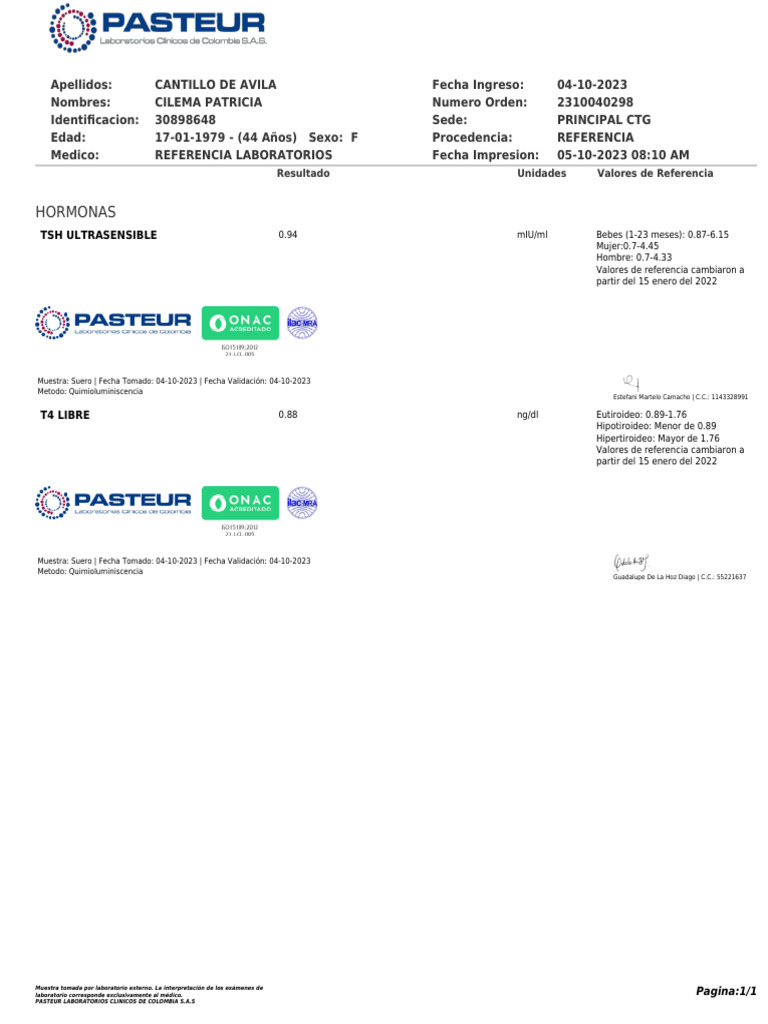 Hormonas: TSH Ultrasensible | PDF