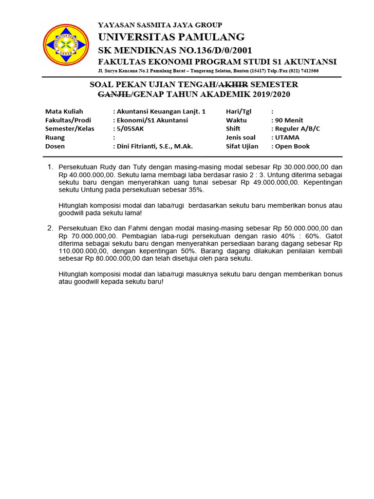 Soal UTS AKL 1 | PDF