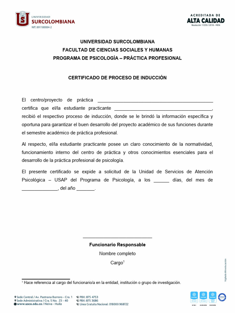 Certificado de Inducción | PDF