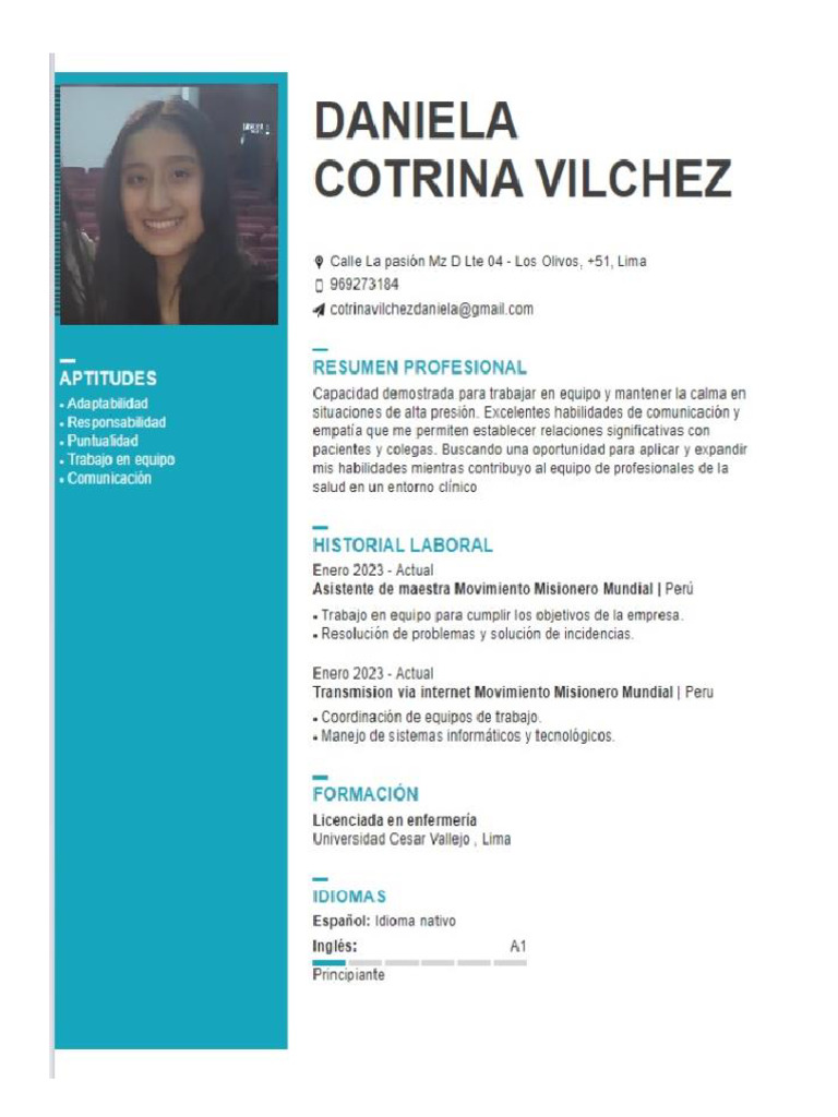 CV Daniela Cotrina Vilchez | PDF