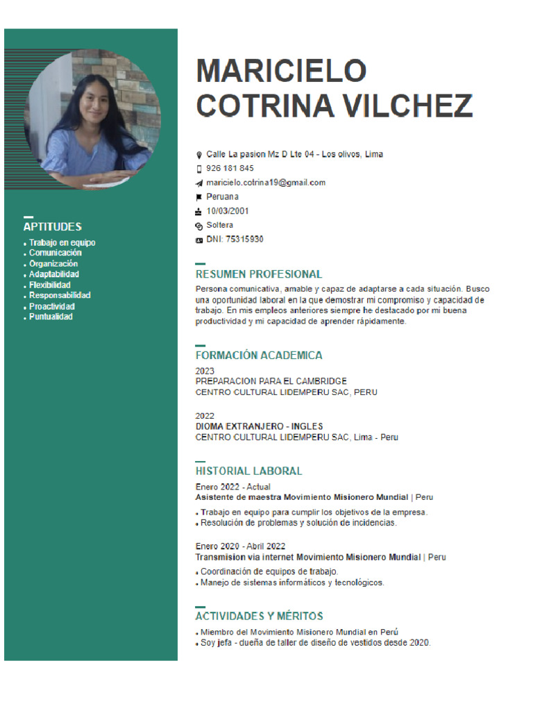 CV Maricielo Cotrina | PDF CV Maricielo Cotrina | PDF