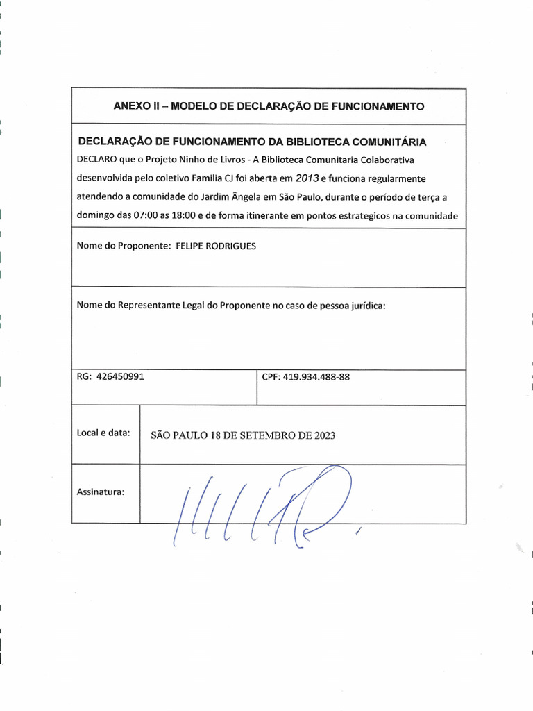 Declaração de Funcionamento - Biblioteca | PDF