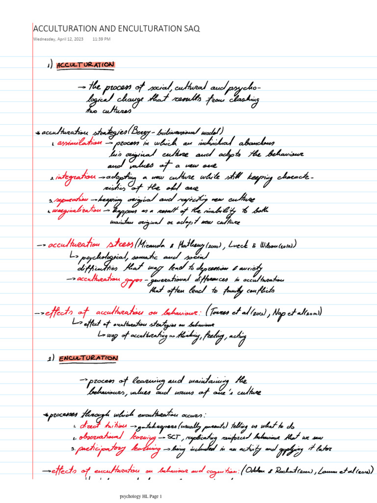 Acculturation and Enculturation Saq | PDF