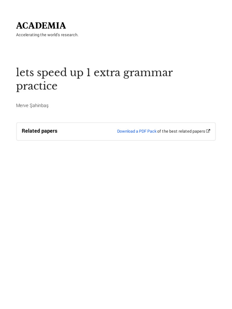Toaz - Info Lets Speed Up 1 Extra Grammar Practice PR | PDF | Linguistics | Languages