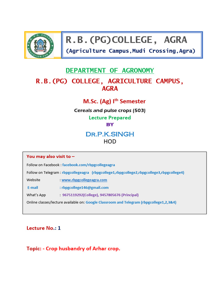 Lecture (1) - M.Sc. (Agronomy) Paper 503 | PDF | Sowing | Legume