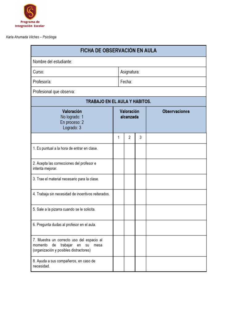 Pauta de Observacion AULA TEA-TDAH-FIL-DIL | PDF