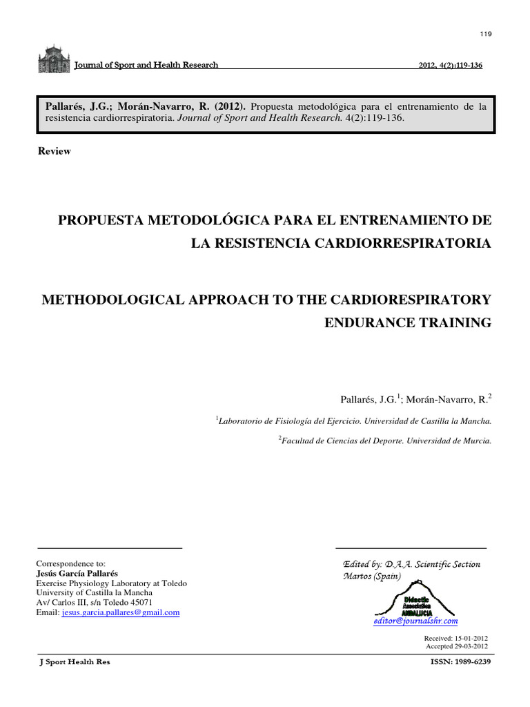 PROPUESTA METODOLÓGICA PARA EL ENTRENAMIENTO DE LA RESISTENCIA CARDIORRESPIRATORIA | PDF ...