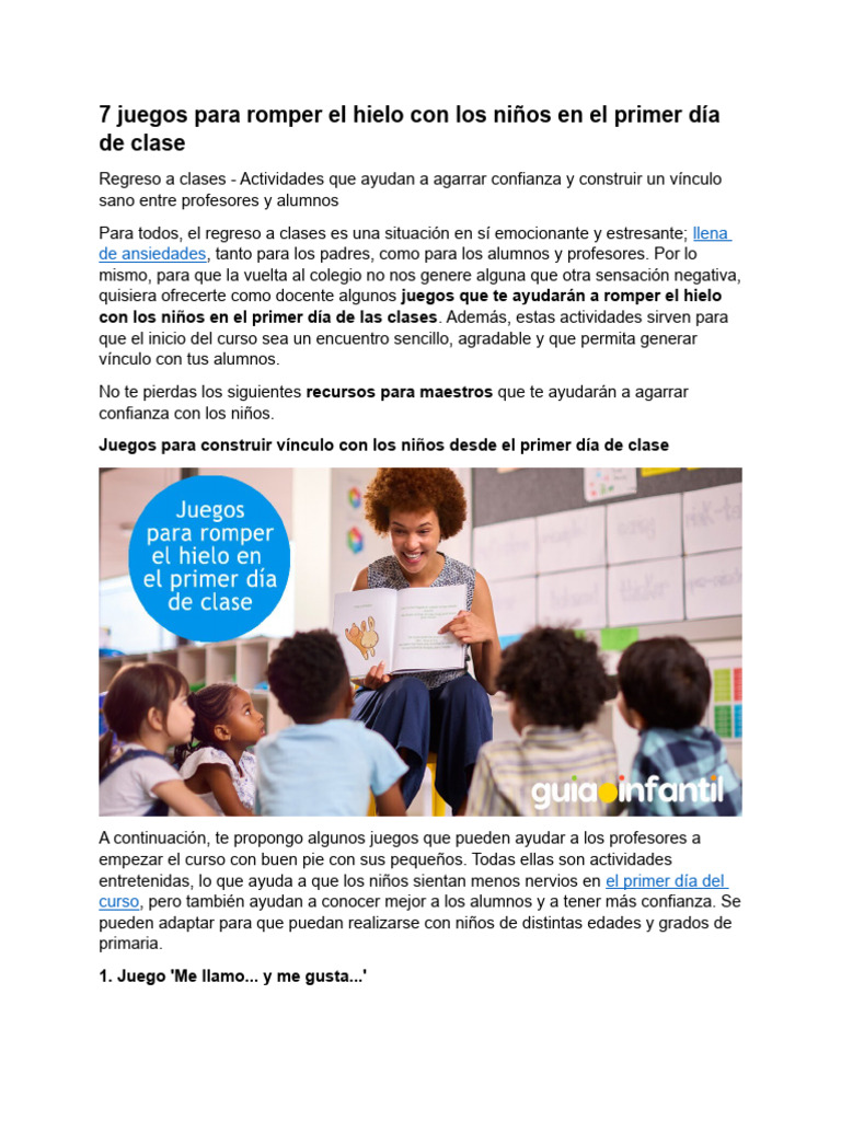 7 Juegos para Romper El Hielo Con Los Niños en El Primer Día de Clase | PDF