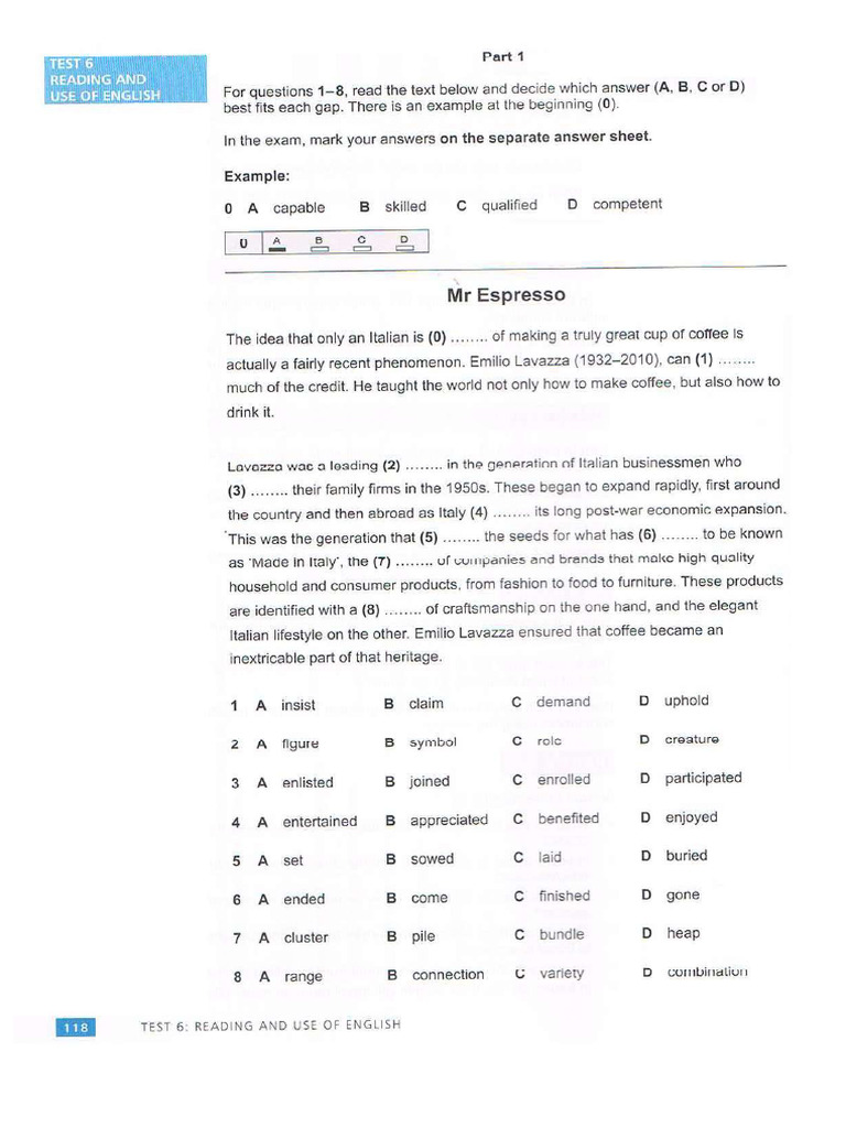 Mock Test Reading and Use of English 8 Parts | PDF